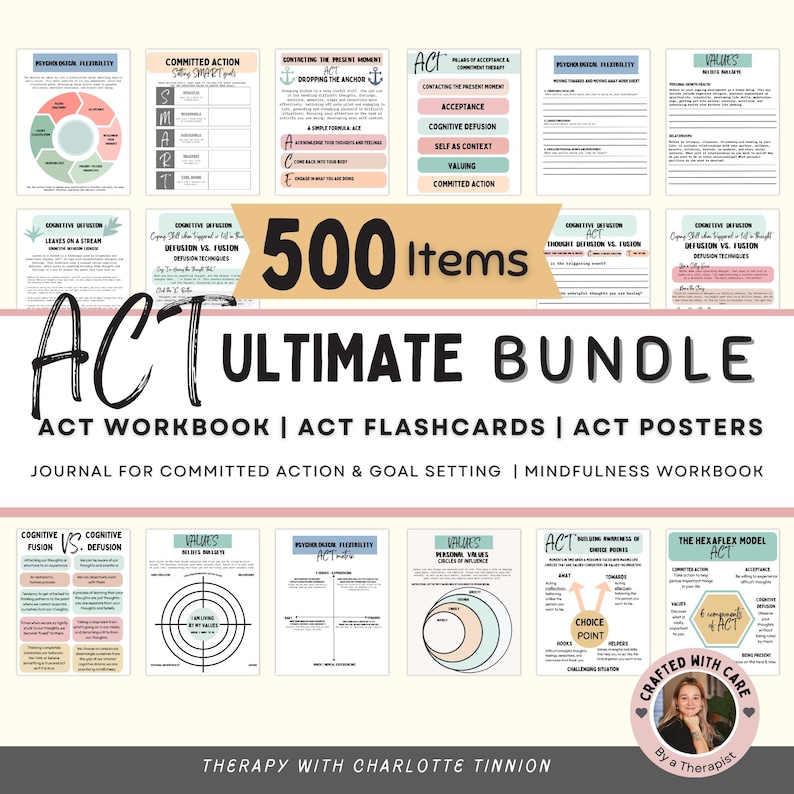 ACT Therapy Worksheets Bundle, Flashcards, Posters (digital Download ...
