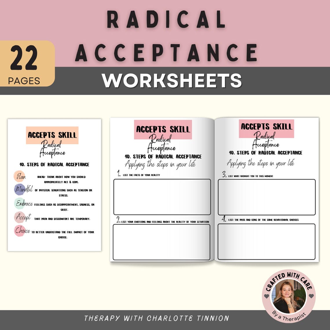Radical Acceptance Worksheets, Distress Tolerance Worksheets, DBT ...
