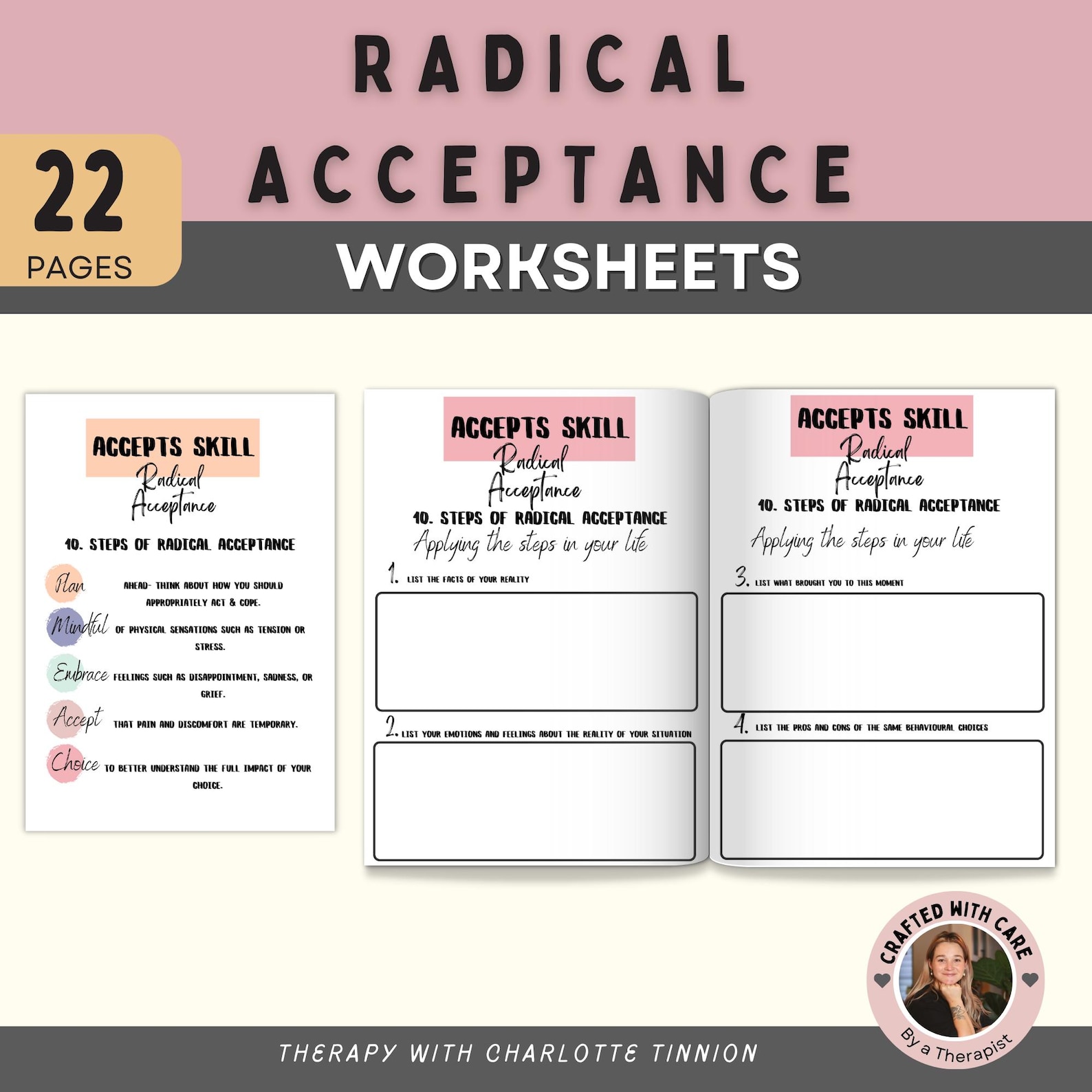 Radical Acceptance Worksheets, Distress Tolerance Worksheets, DBT ...