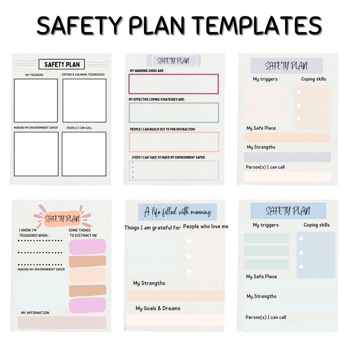 Crisis Safety Plan Sheets, Support Plan ,CPTSD Worksheets, Suicide ...