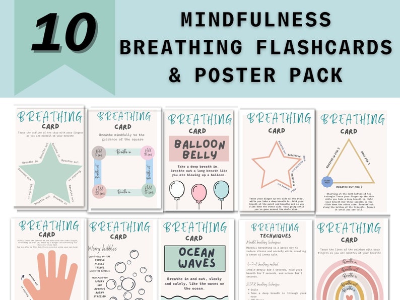 Mindfulness Breathing Flash Cards & Posters Breathing Cards - Etsy