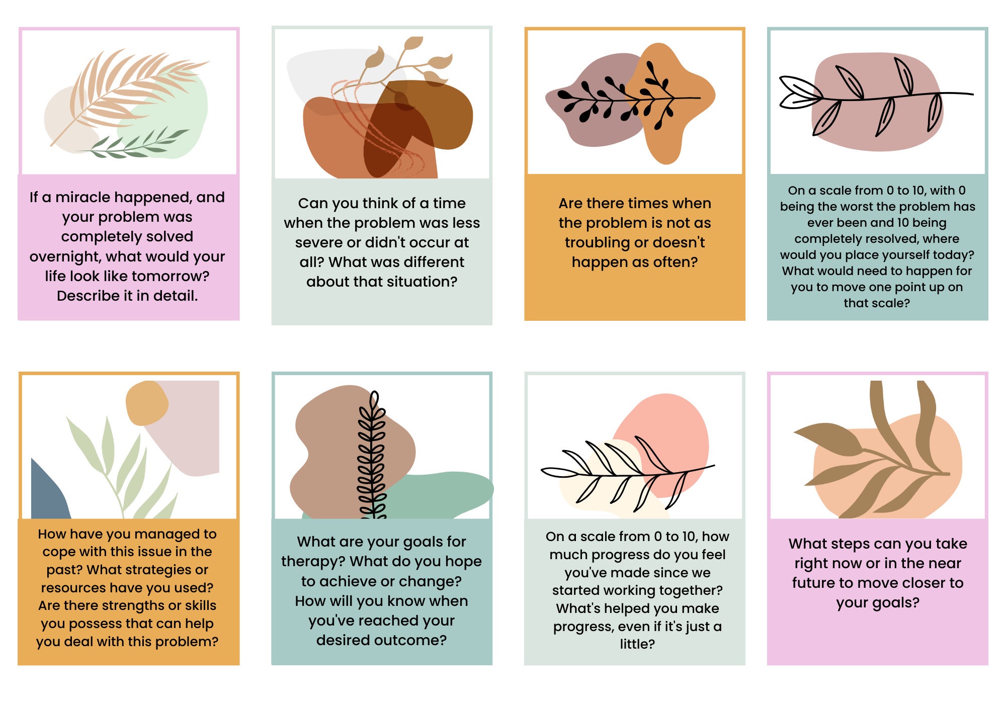 Solution Focused Brief Therapy, SFBT Journal Prompts, SFBT Reflective ...