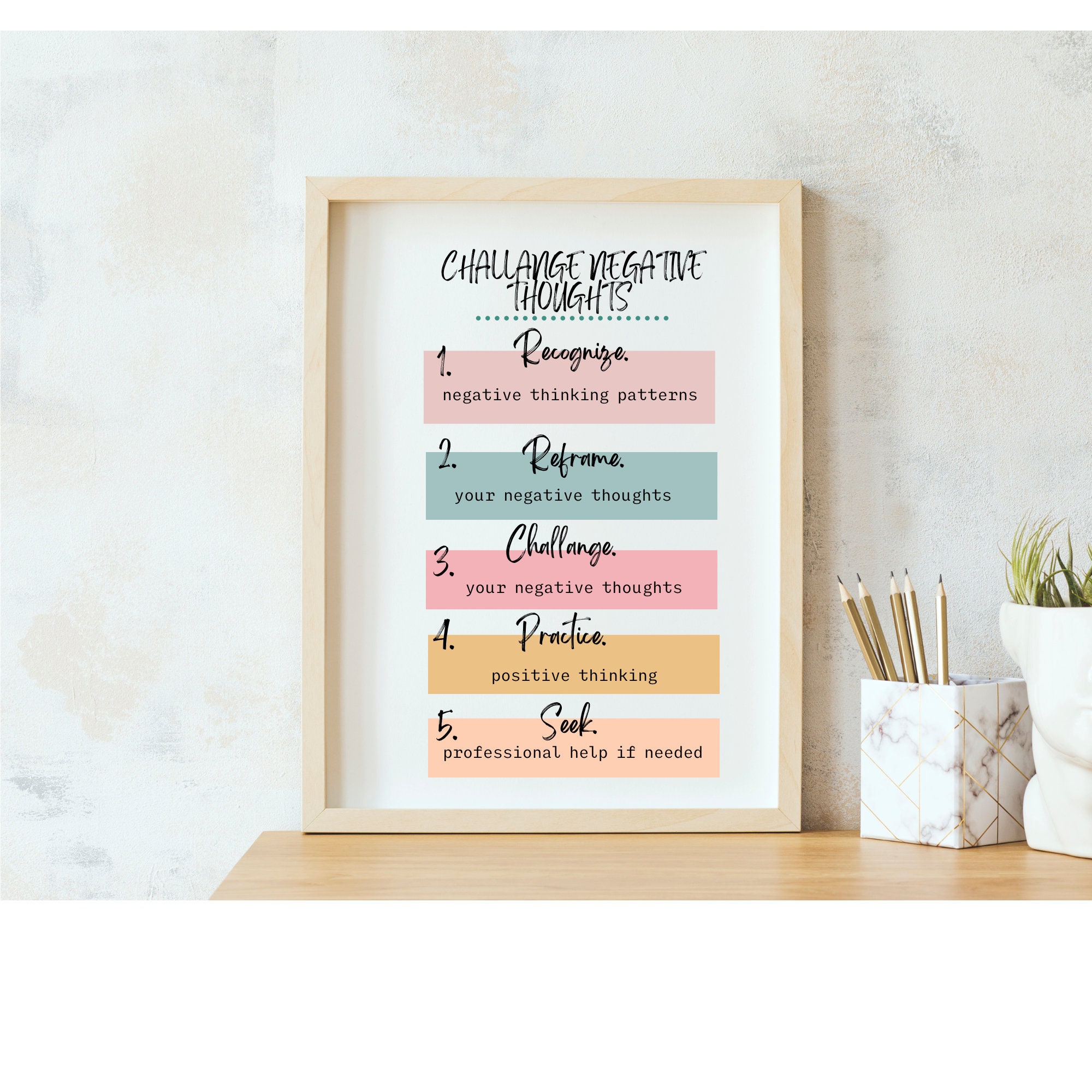 Challenge Negative Thoughts Poster, DBT Poster, CBT Poster, Anxiety ...