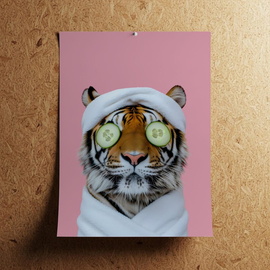 Funny Tiger Spa Day Art Print, Maximalist Animal Portrait, Pop Art Wall ...
