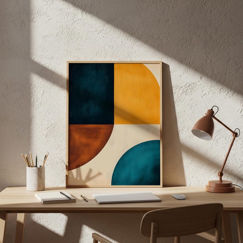 Mid Century Modern Art Print, Geometric Abstract Wall Decor, Teal ...