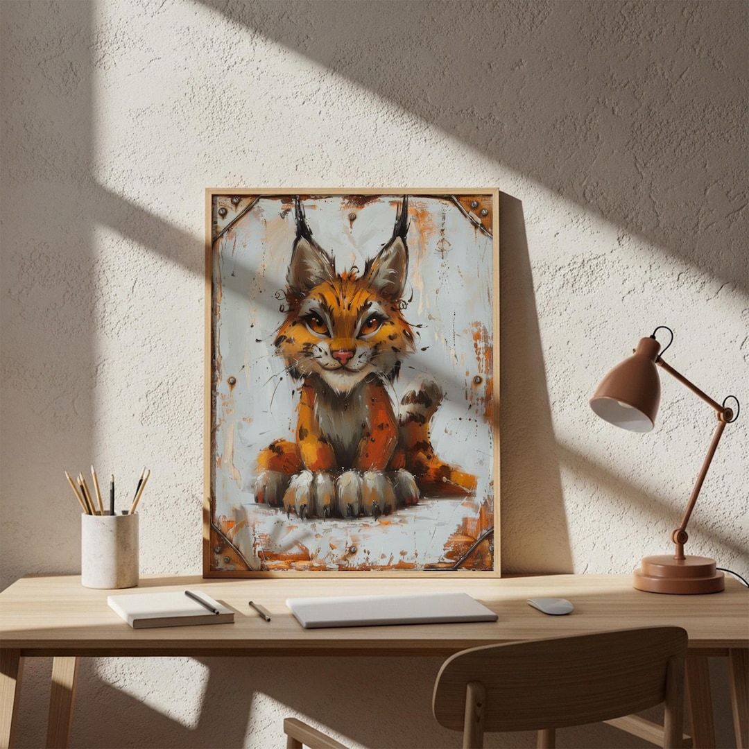 Maximalist Bobcat Art Print, Retro Style Wild Lynx Illustration ...