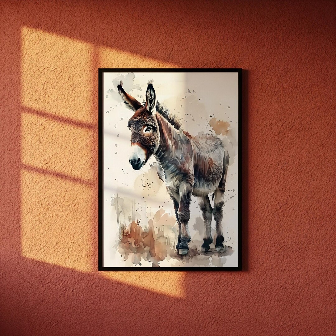 Abstract Donkey Watercolor Print, Rustic Farm Animal Wall Decor ...