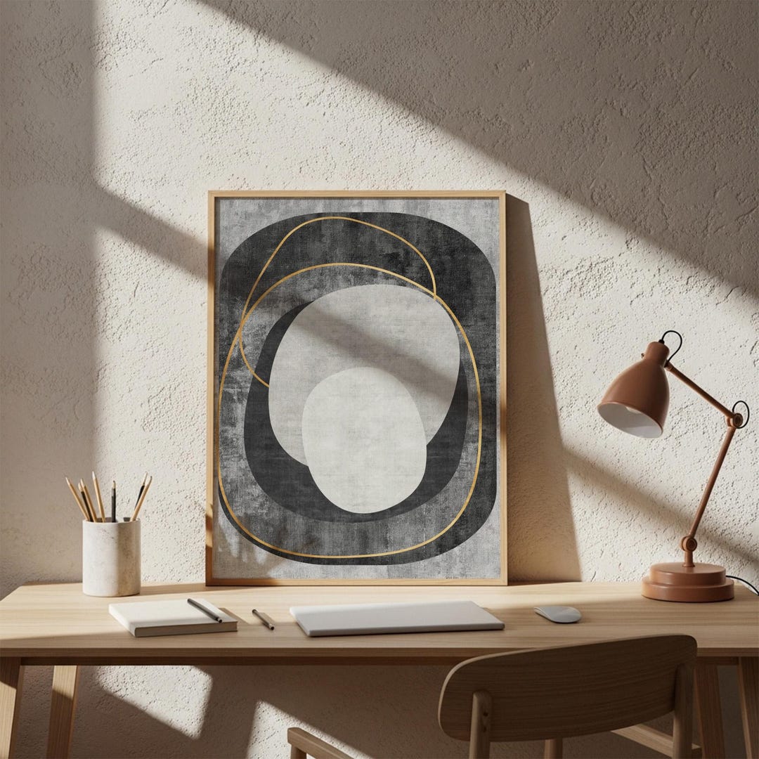 Abstract Luxury Gold Line Wall Art, Modern Monochrome Organic Shapes ...