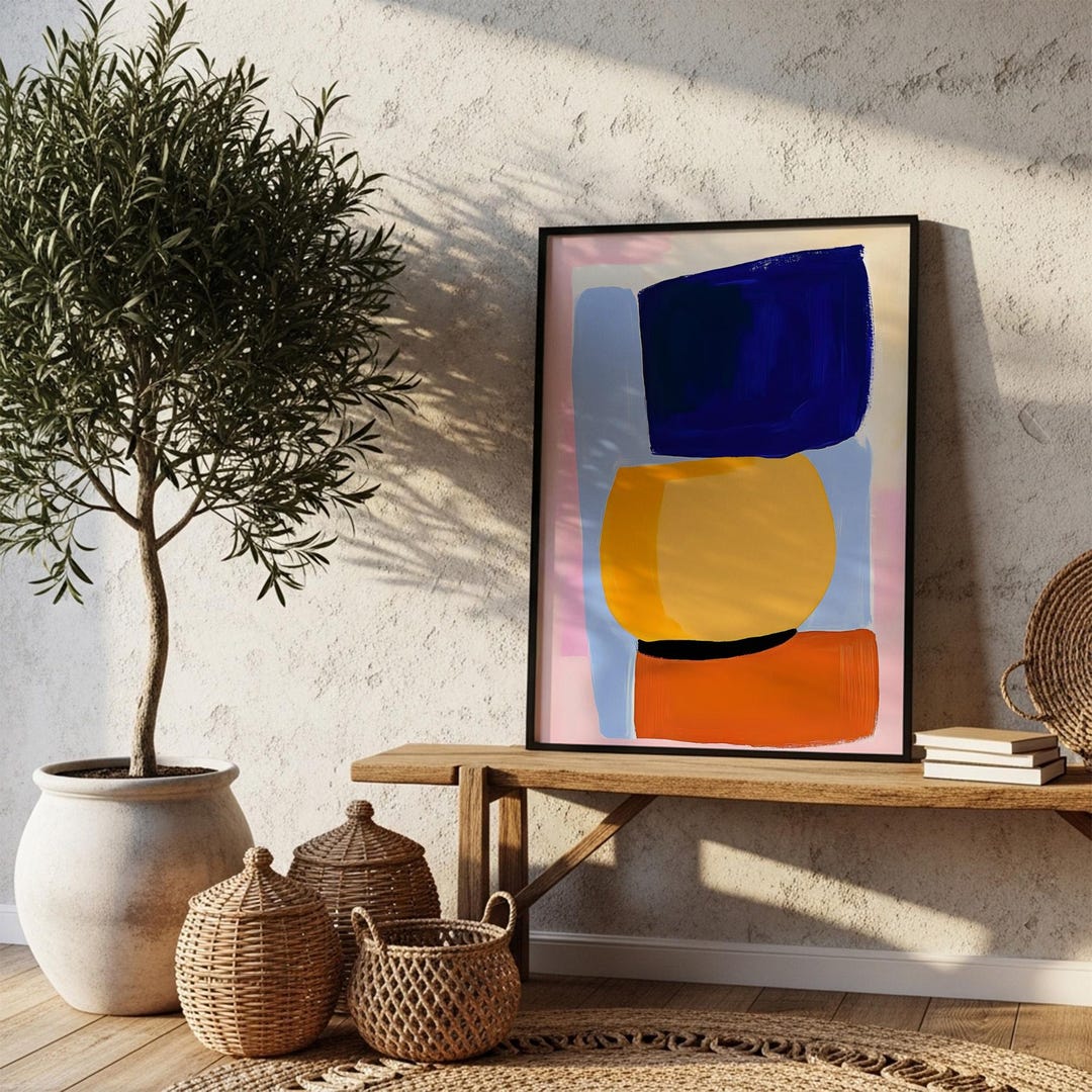 Retro Abstract Color Block Wall Art, Vintage Style Maximalist Home ...