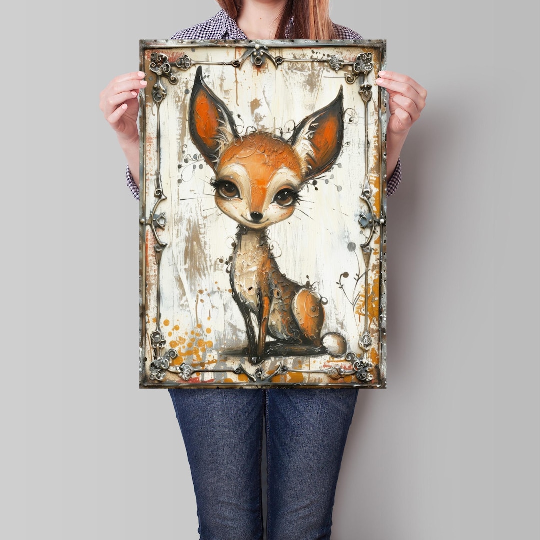 Whimsical Fox Portrait Print, Vintage Animal Illustration Wall Art ...