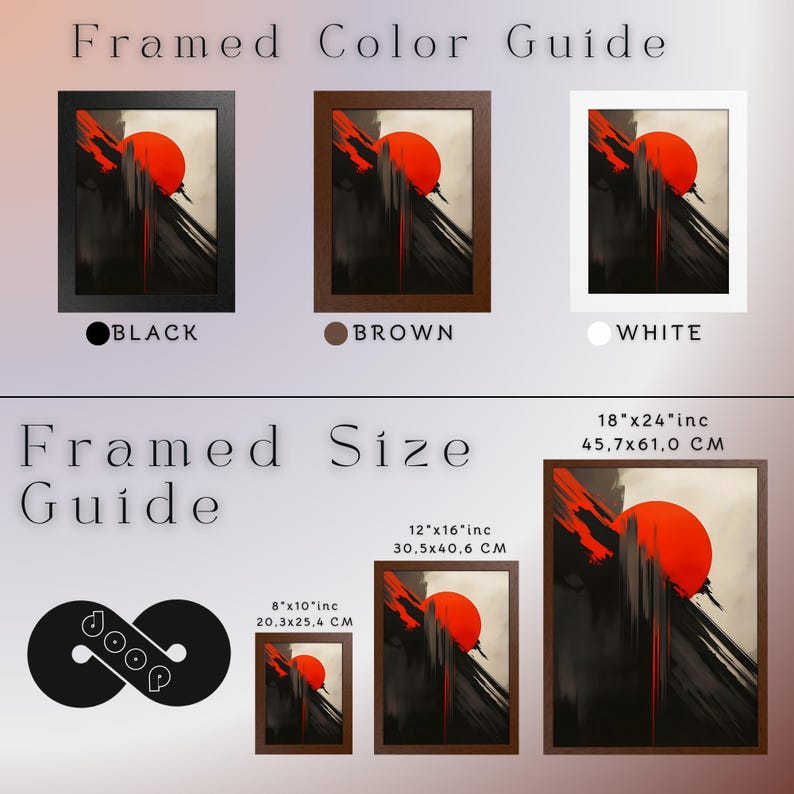 Abstract Red Sun Wall Art Print, Japanese Ink Style Home Decor, Moody ...