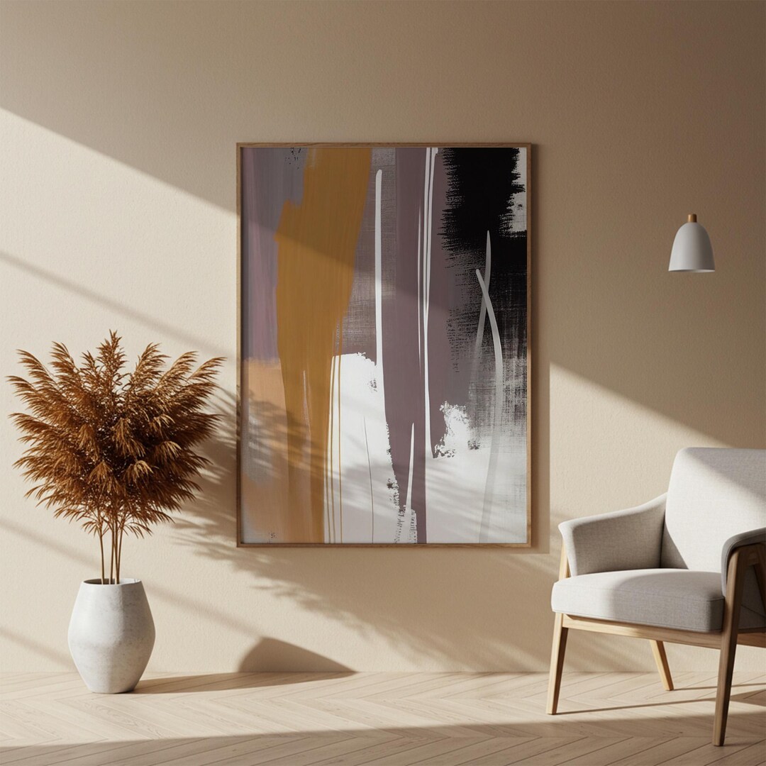 Abstract Brushstroke Wall Art, Modern Neutral Painting Print, Ochre ...