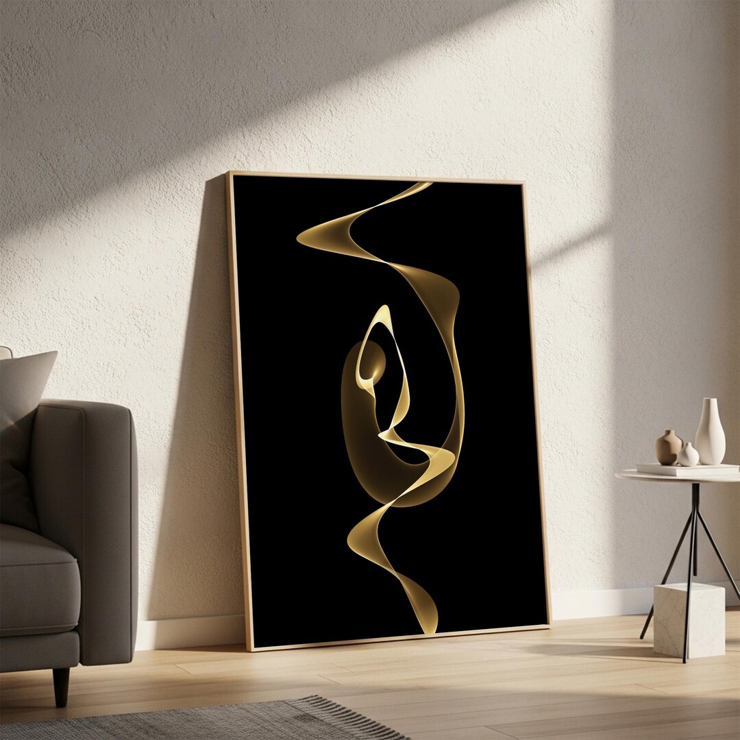 Gold Abstract Swirl Art Print, Dark Aesthetic Wall Decor, Luxury Modern ...