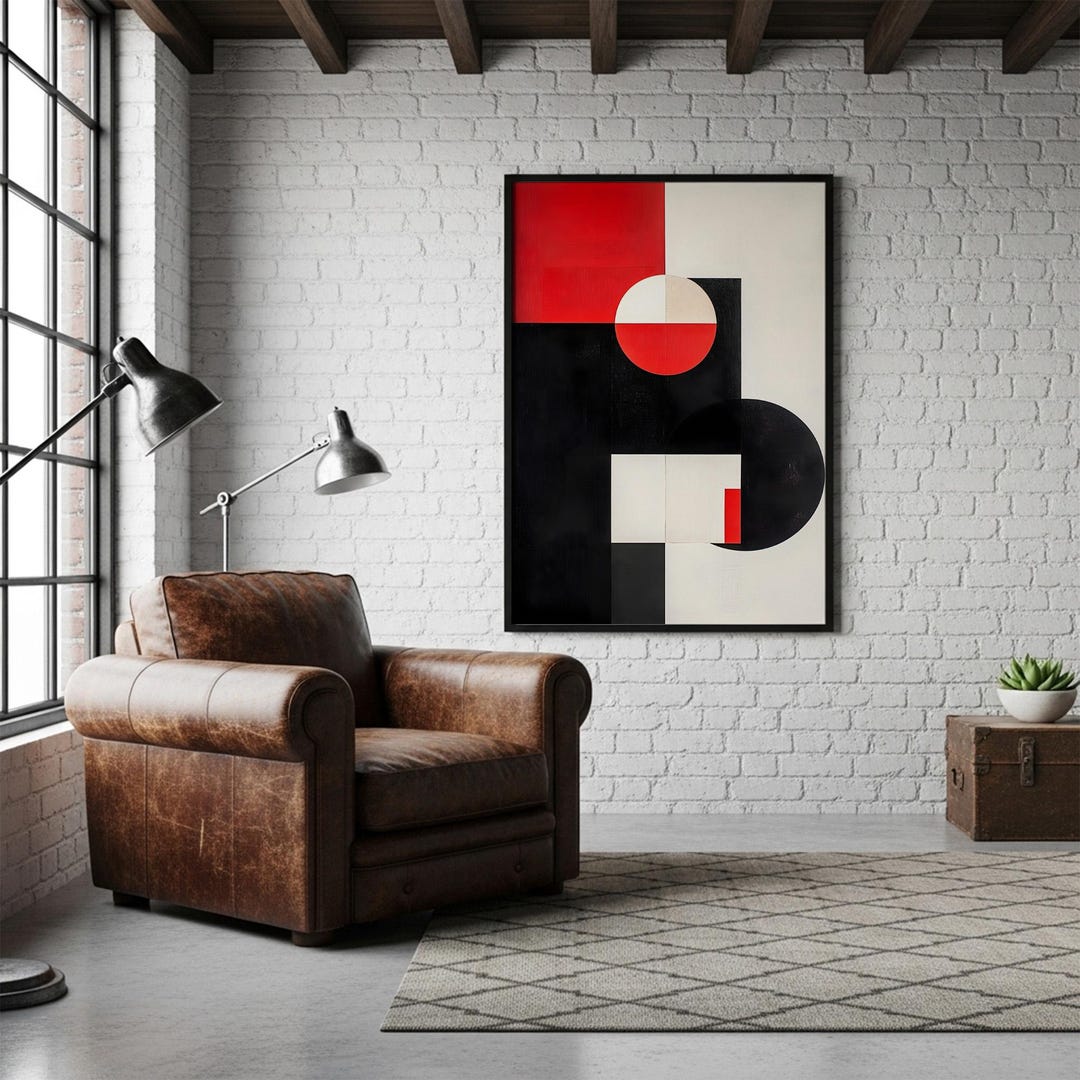 Bauhaus Abstract Wall Art Print, Red and Black Geometric Shapes Decor ...