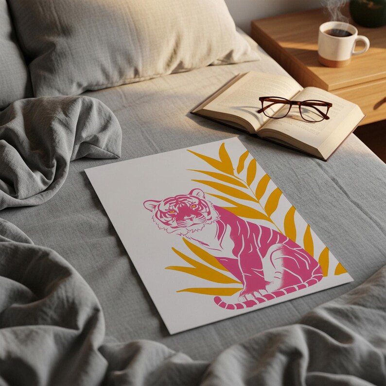 Hot Pink Tiger Wall Art, Eclectic Maximalist Animal Print, Vintage ...