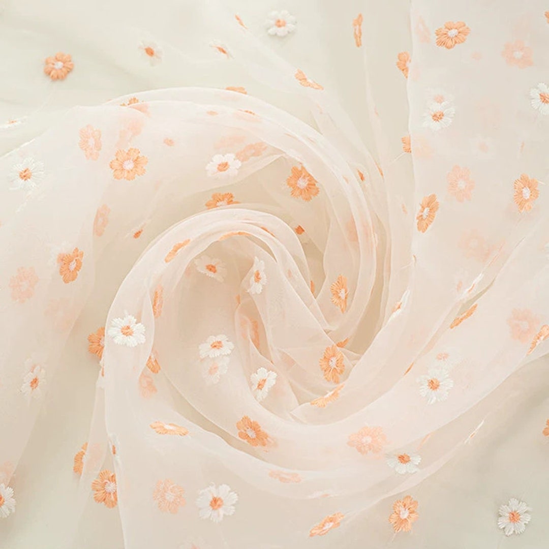 Floral Organza Fabric,embroidered Fabric,blue Floral Fabric,soft Fabric ...
