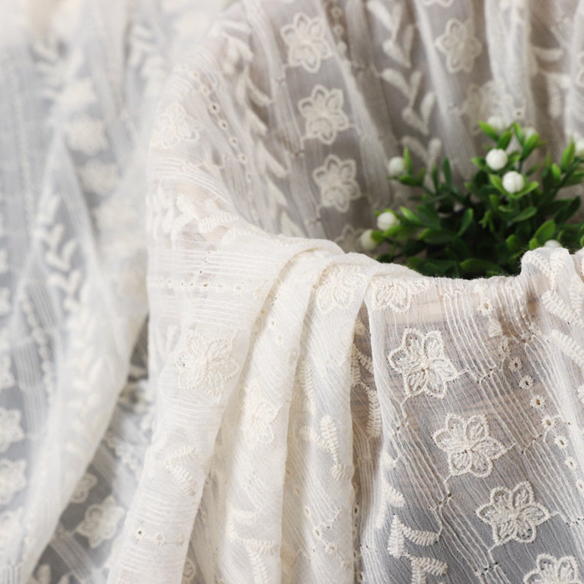 Flower Chiffon Fabric,white Chiffon Fabric,white Flowerembroidered ...