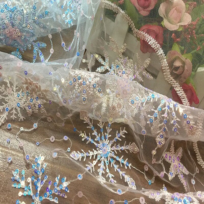 Snowflake Lace Fabricsequin Lace Fabricwedding Tulle Mesh - Etsy
