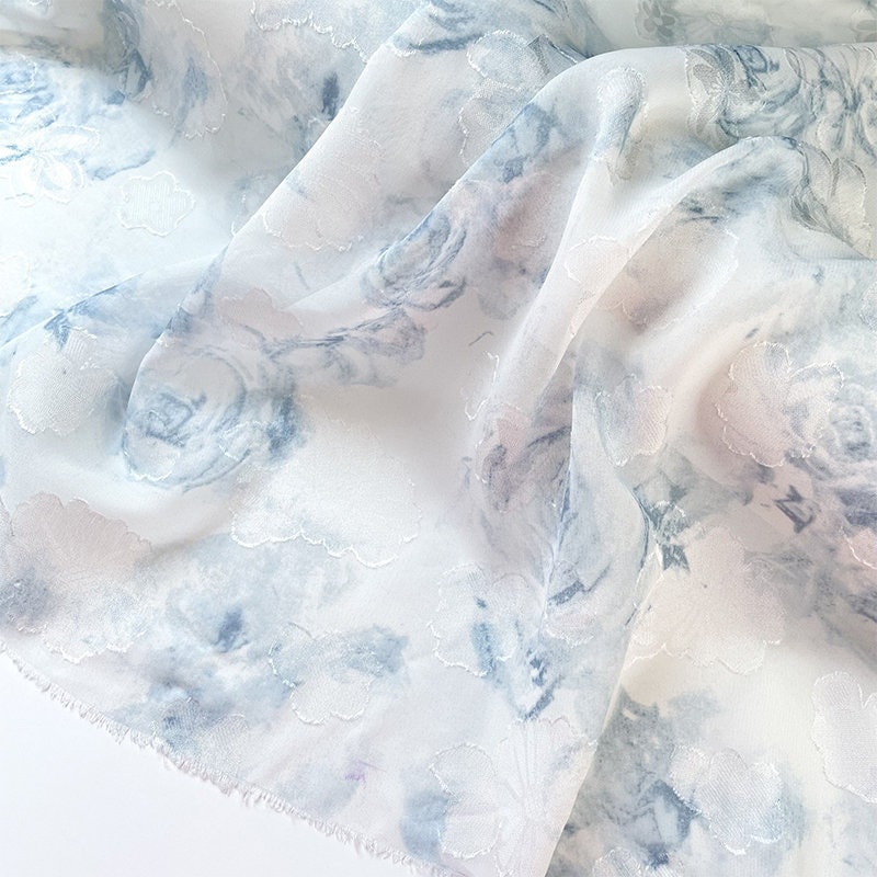 Floral Chiffon Fabric,blue Fabric,floral Fabric,printed Floral Fabric ...