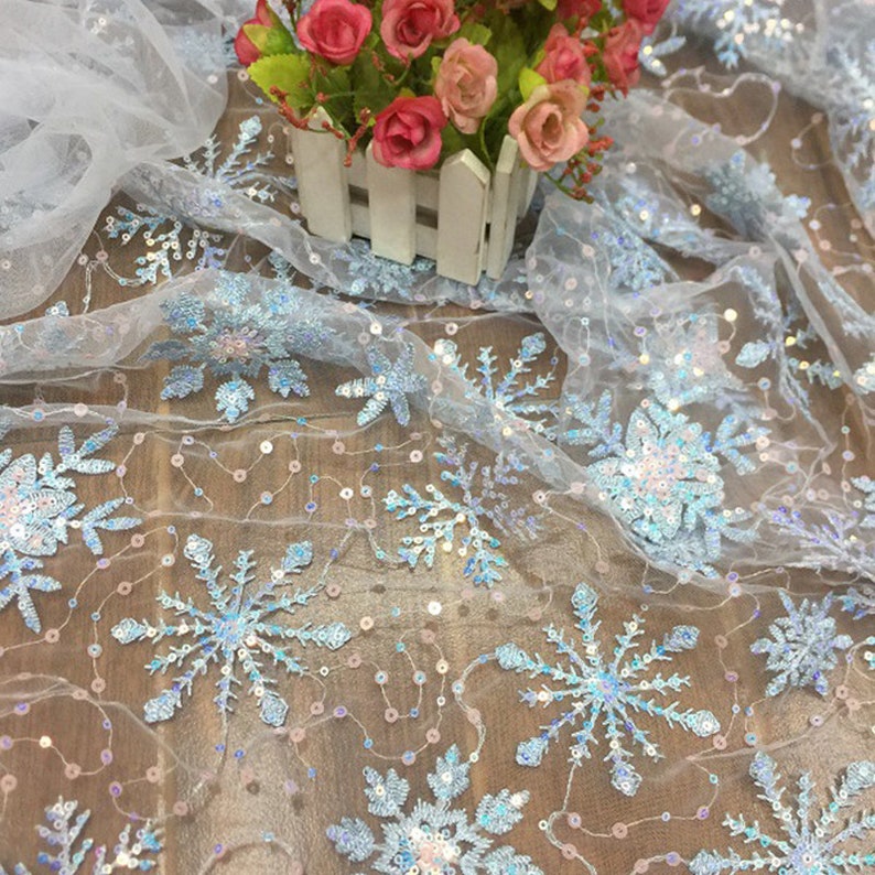 Snowflake Lace Fabricsequin Lace Fabricwedding Tulle Mesh - Etsy
