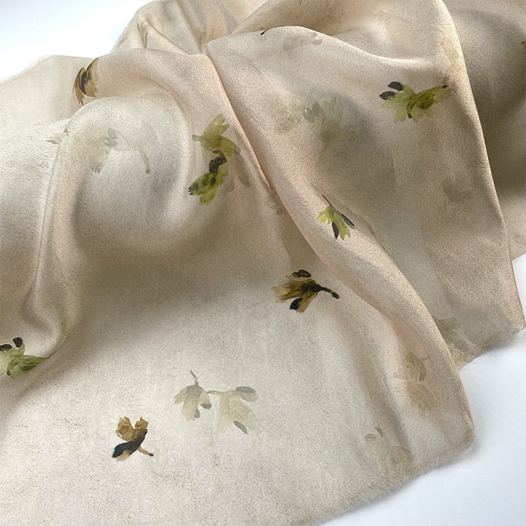 Floral Silk Fabric,apricot Fabric,floral Fabric,printed Fabric,soft ...