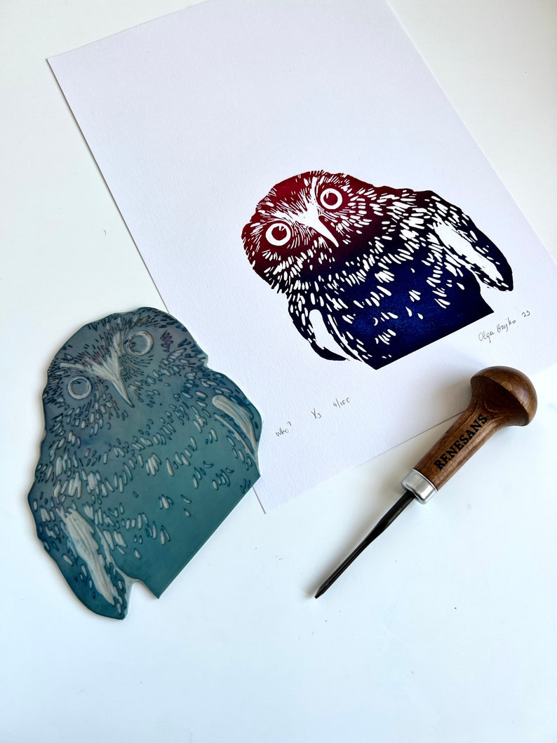 Handmade Owl Linocut Print, Original Carved Art, Signed A4 Edition ...