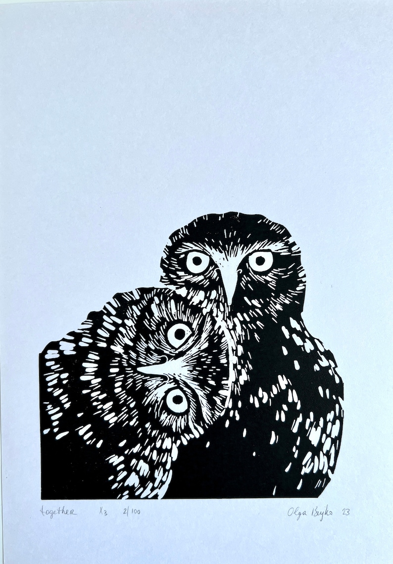 Owls Love Owls Couple Art Print Handmade Linocut Print - Etsy
