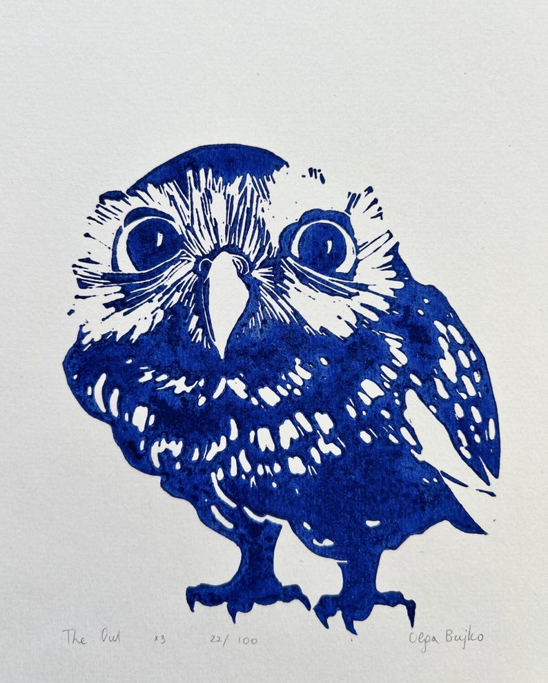 Handmade Linocut Owl Print, Signed A4 Art, Limited Edition - Etsy