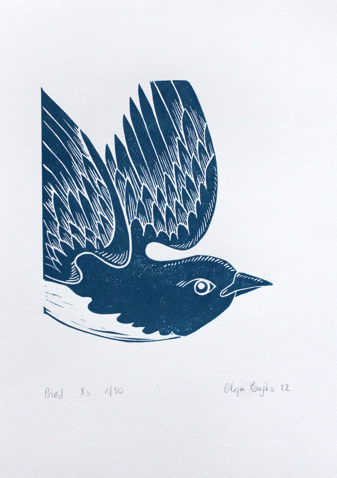 Linocut Blue Bird Print , Freedom, Flight Handmade Linocut Print ...