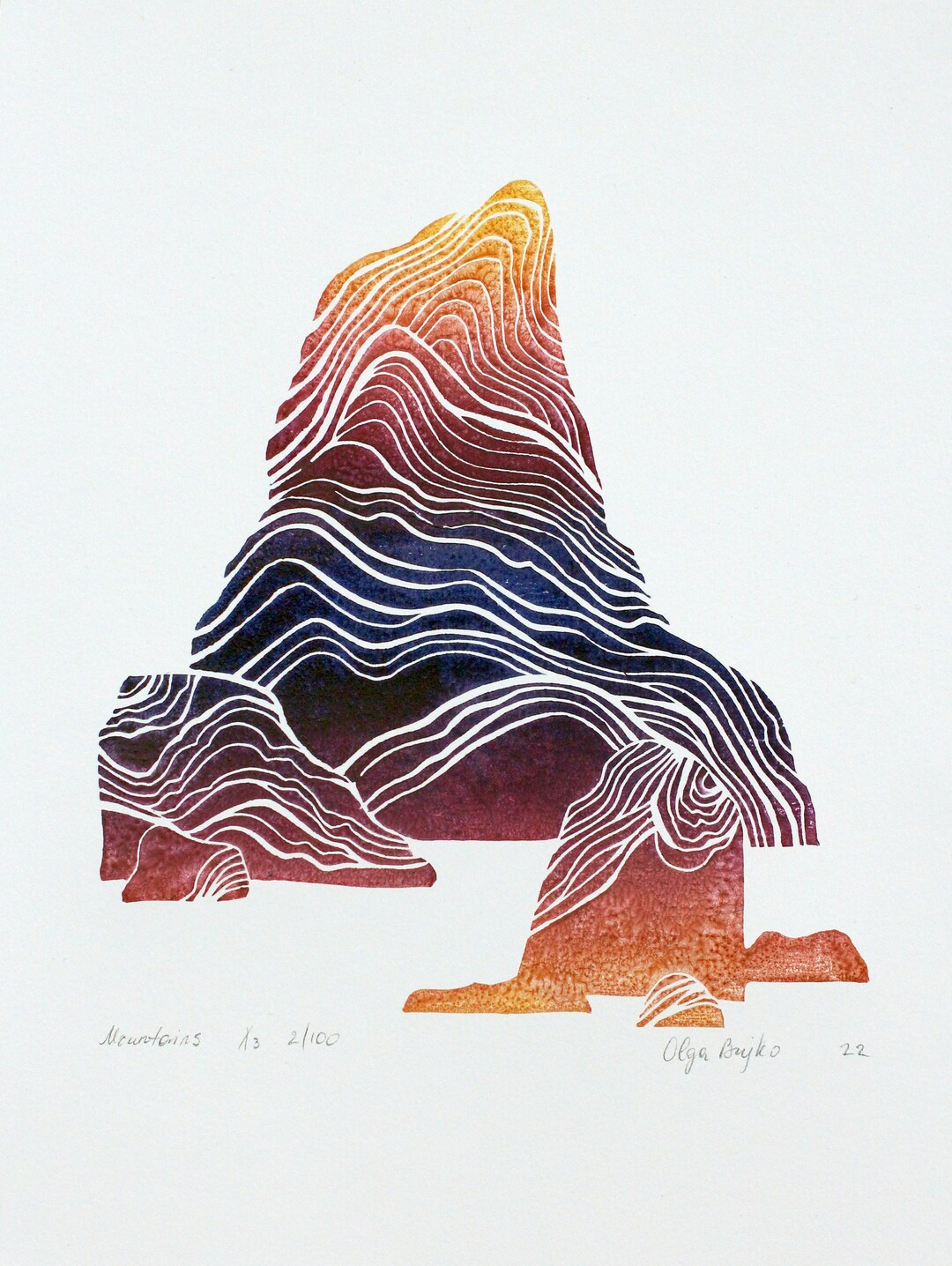 Handmade Mountain Linocut Art Print, Limited Edition - Etsy