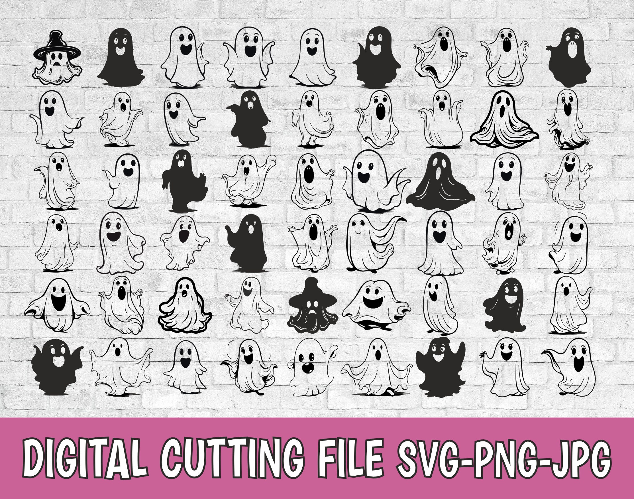 Ghost Svg, Cute Ghost Bundle Clipart, Spooky Season Svg, Ghost Outline ...