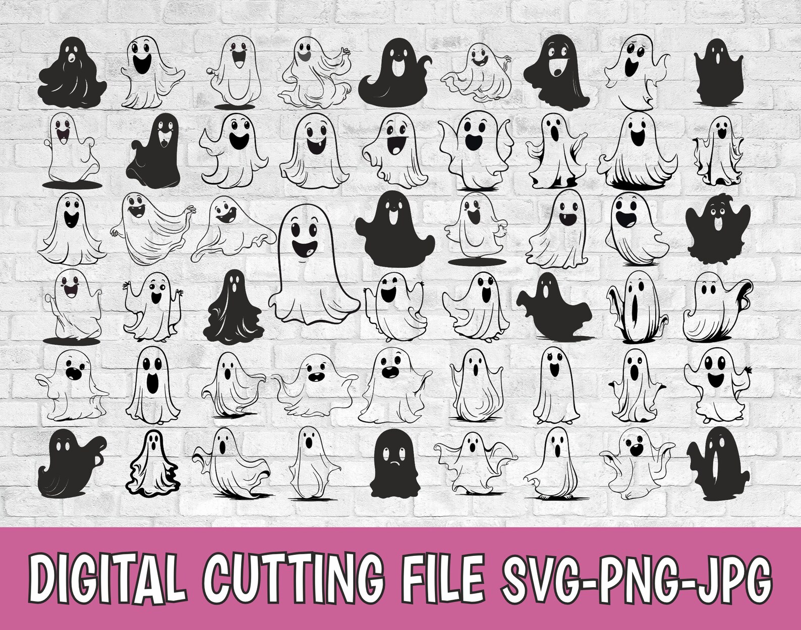 Ghost Svg, Cute Ghost Bundle Clipart, Spooky Season Svg, Ghost Outline ...