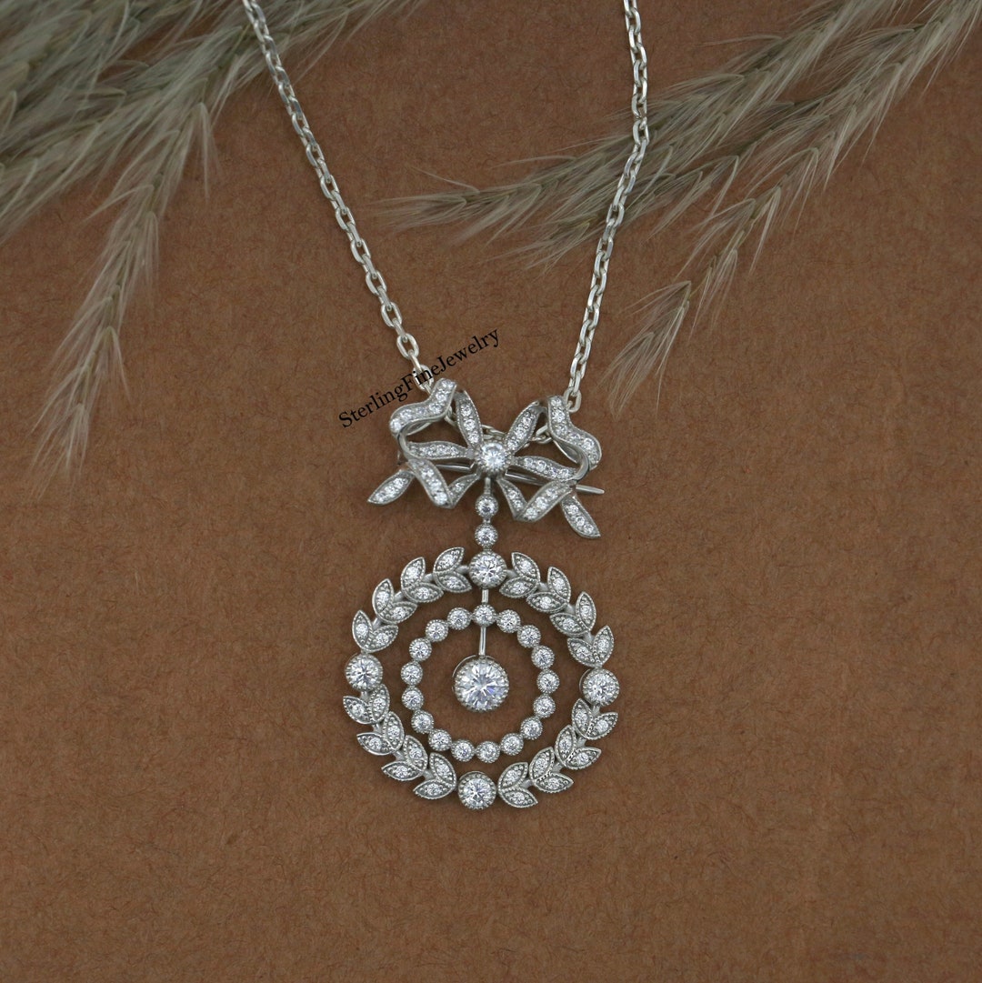 Vintage Pendant, Round Cut Moissanite Diamond Pendant, Milgrain Pendant ...