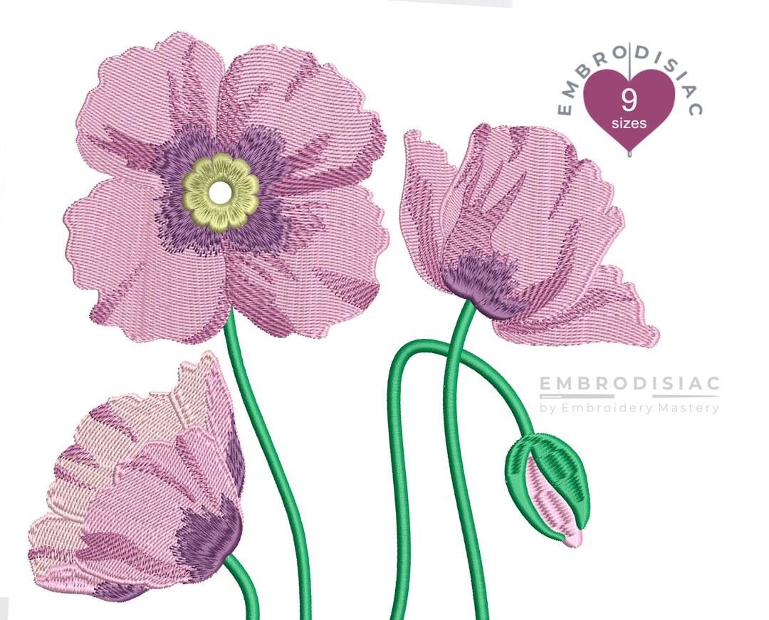 Three Poppies Machine Embroidery Designs. Trendy Embroidery Poppies ...