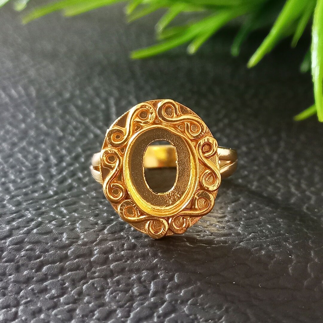 925 Sterling Silver Collet Ring, Gold Plated New Design Oval Open Blank ...