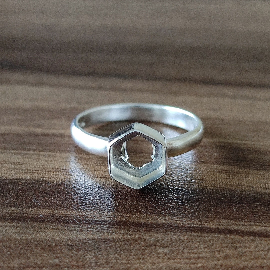 Plain Bezel Cup Hexagon Open Blank 925 Sterling Silver Collet Ring ...