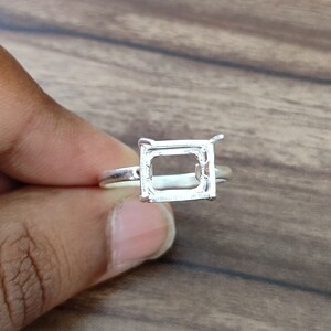925 Sterling Silver Collet Rectangle Ring, Plain Prong Cup Open Blank ...