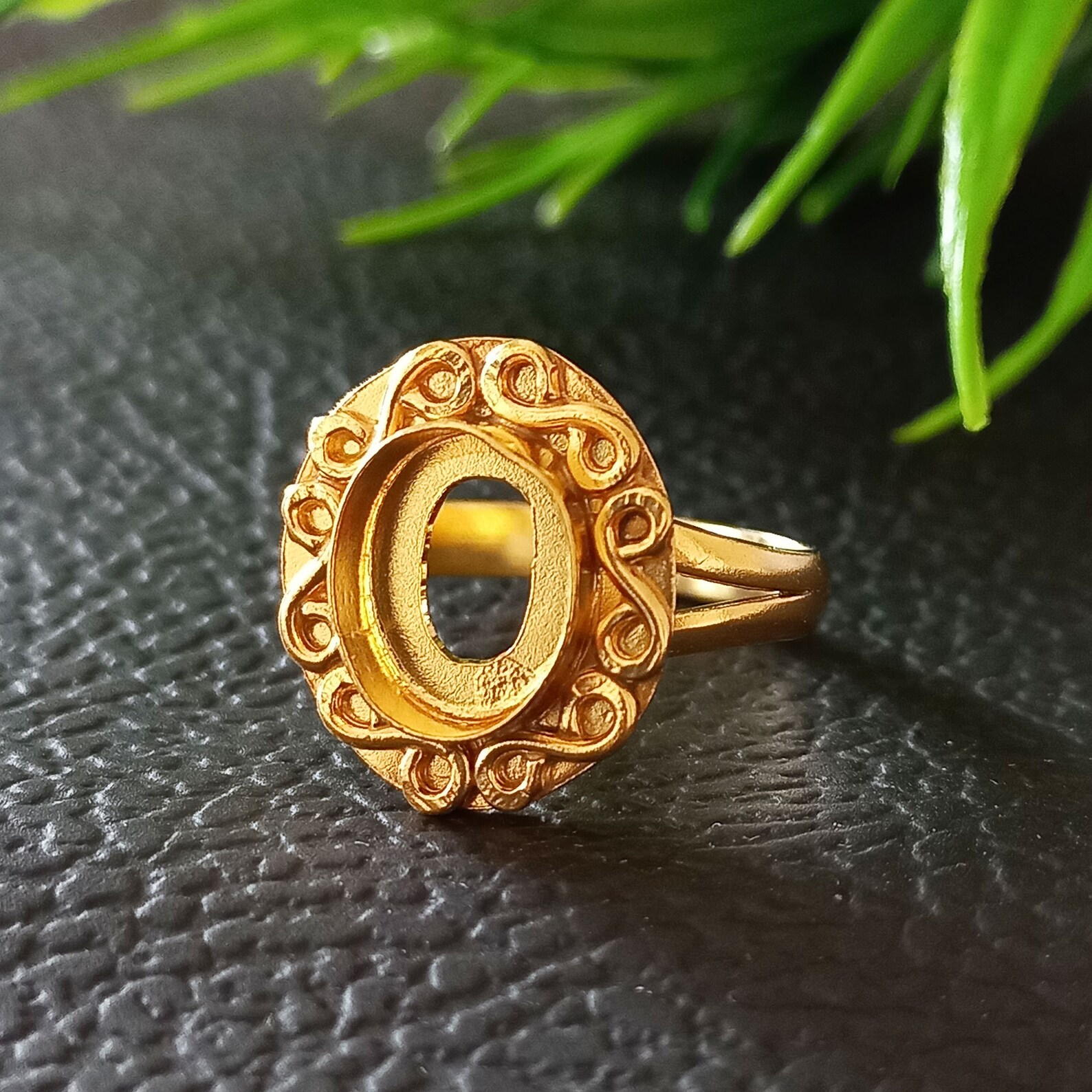 925 Sterling Silver Collet Ring, Gold Plated New Design Oval Open Blank ...