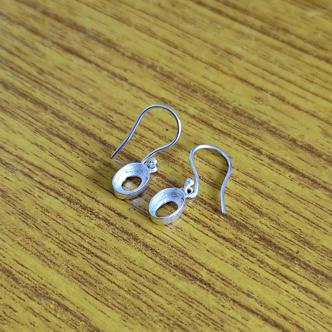 925 Sterling Silver Collet Oval Shape Dangle Earring, Plain Bezel Cup ...