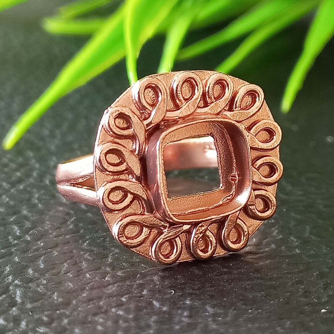 925 Sterling Silver Collet Ring, Rose Gold Plated New Design Cushion ...