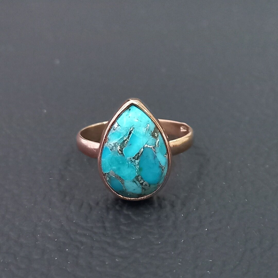 Rose Gold Plated Natural TURQUOISE Pear Silver Ring, 925 Sterling ...