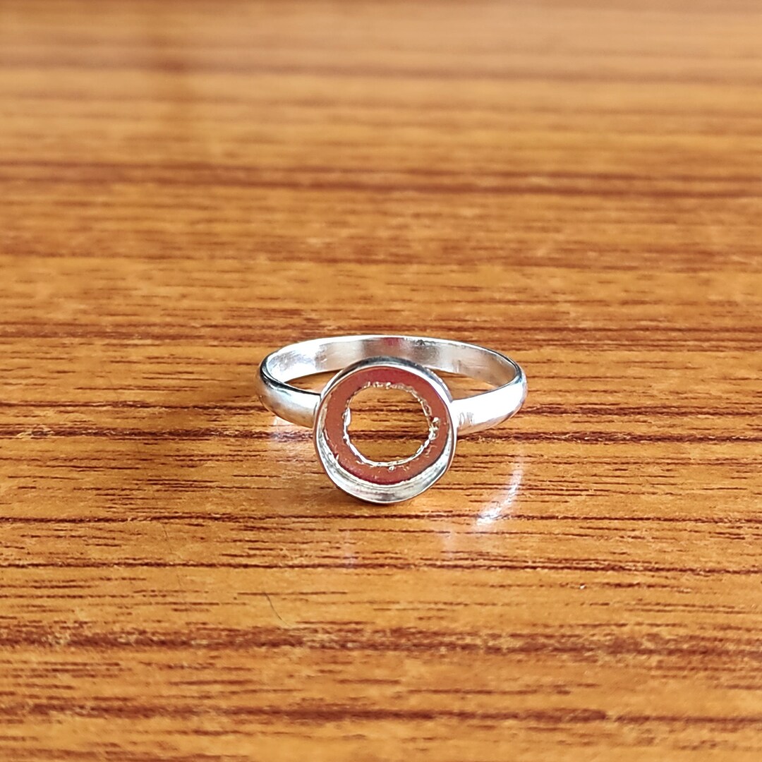 925 Sterling Silver Collet Round Ring, Plain Bezel Cup Round Open Blank ...
