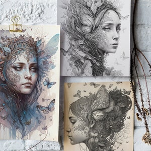 Dark Moody Grayscale Adults Coloringbook Butterfly Fairies Ditigal ...