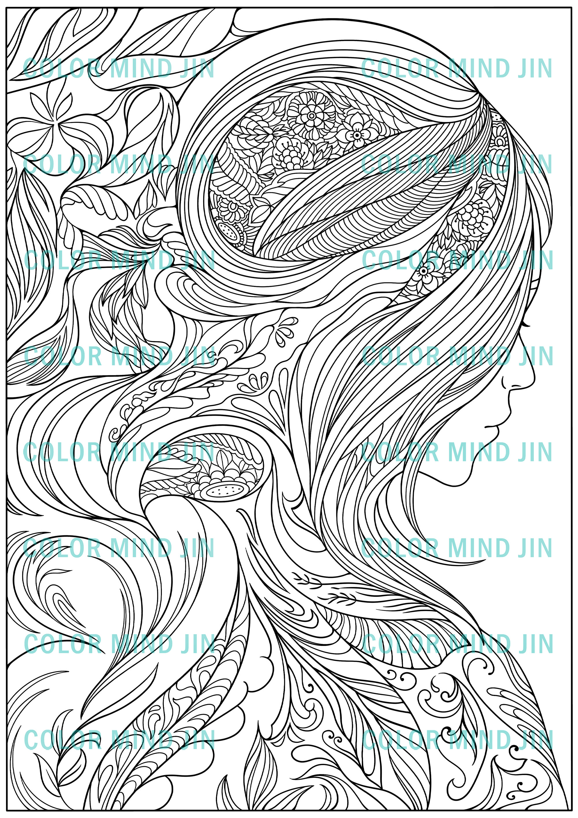 Art Nouveau Style Coloring Page for Adults_line Art_printable ...