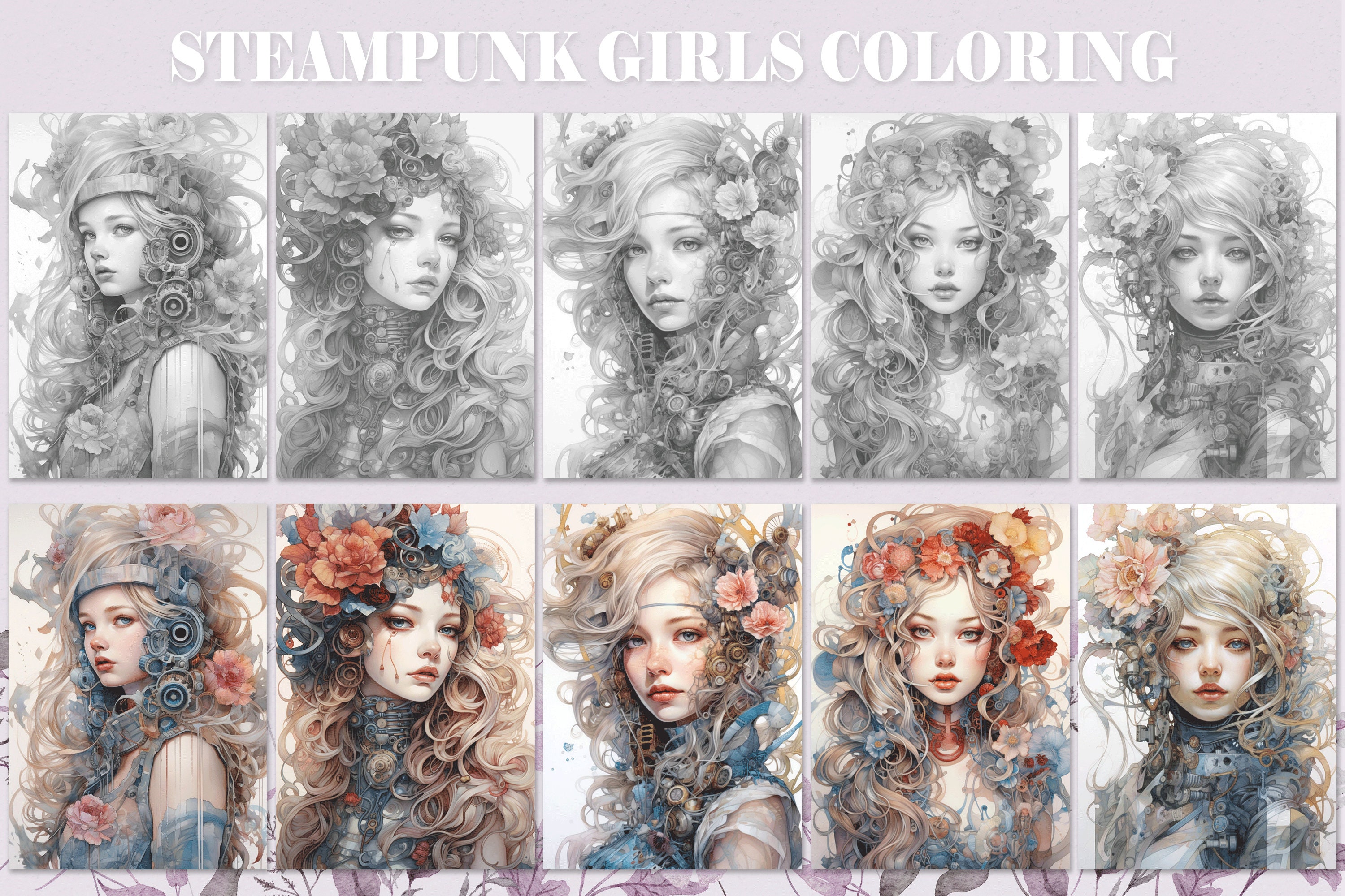 Steampunk Coloring Page Bundle Printable Coloring Set of 5 for Adults ...
