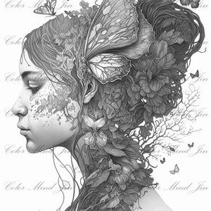 Dark Moody Grayscale Adults Coloringbook Butterfly Fairies Ditigal ...