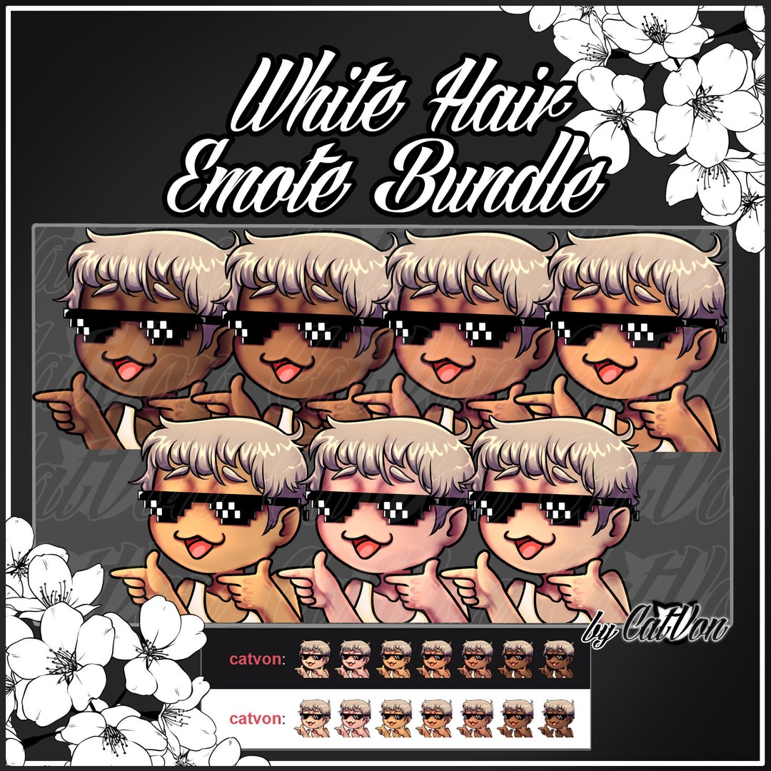 PTU 8bit Glasses white Hair Emote Bundle Twitch Streamer Subscriber ...
