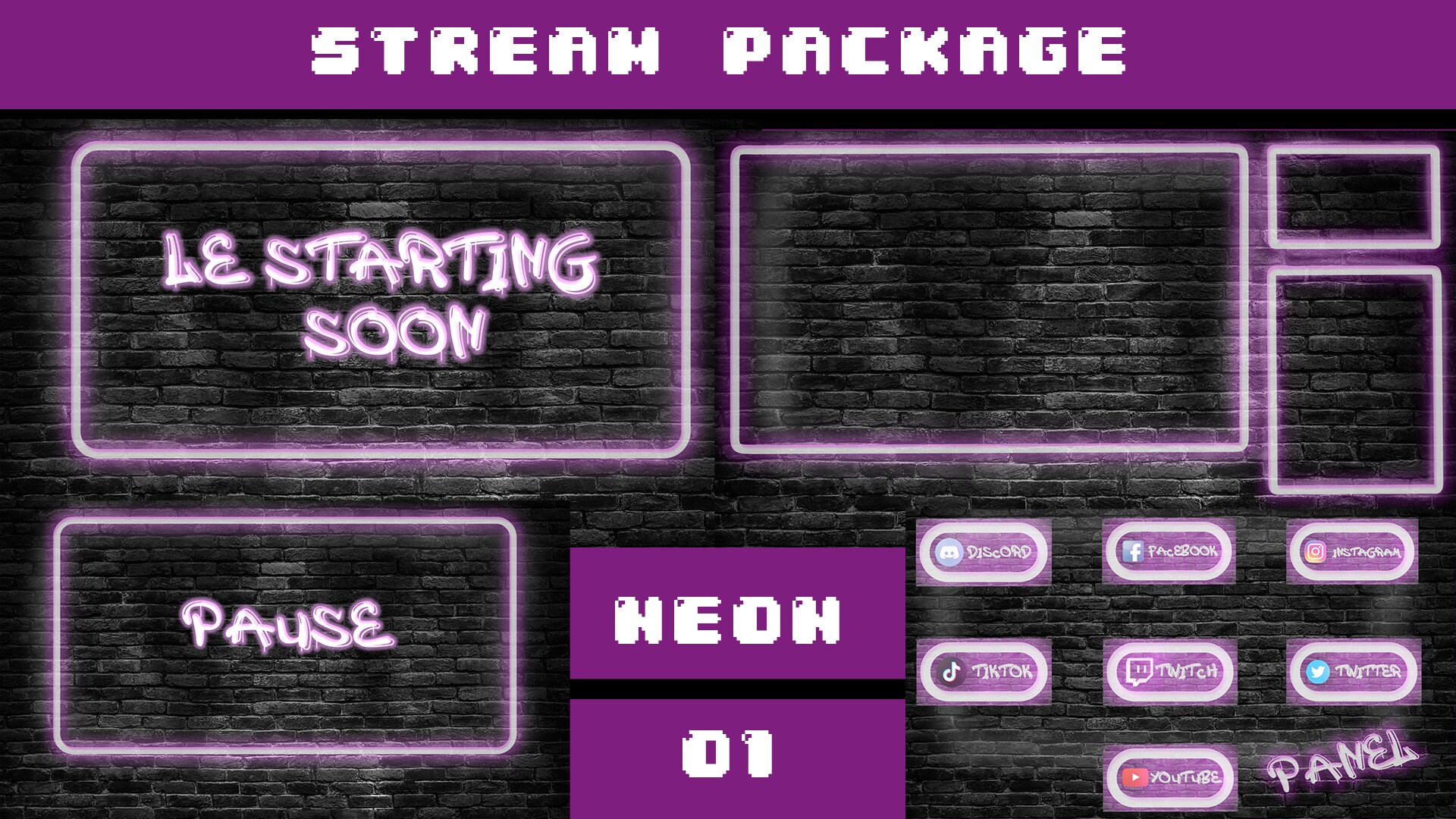 NEON ANIMATED PACK L Streamlabs & Obs L Starting Soon /off Line /pause ...