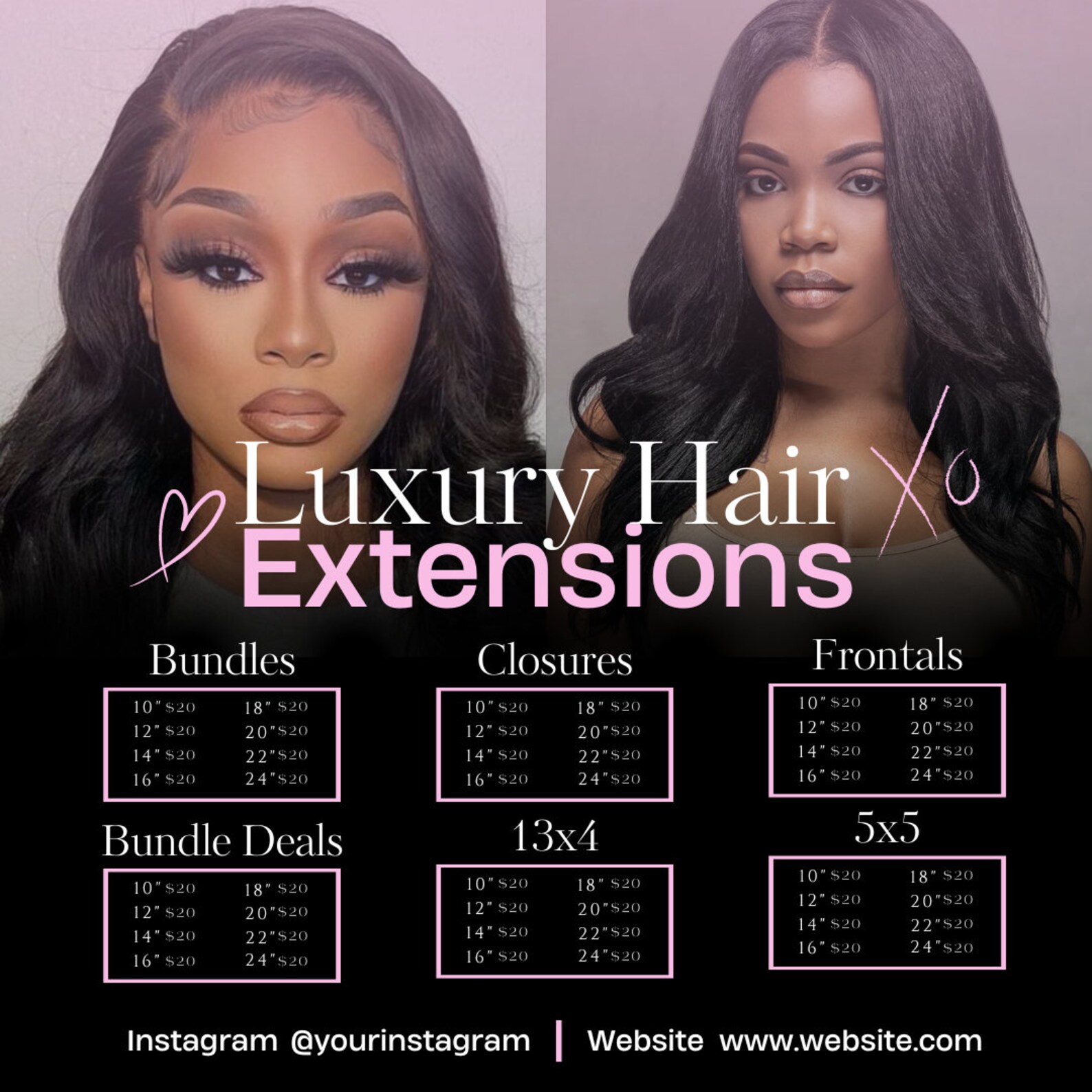 DIY Hair Bundles Wigs Price List Template Bundle Deals Closures ...