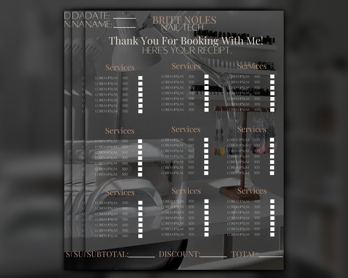 DIY Itemized Receipt Invoice Template Nail Tech Wig Install Makeup ...